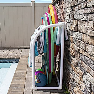 Essentially Yours 5 Bar Curved Towel Rack - Free Standing Poolside Storage Organizer - Also Stores Floats, Paddles and Noodles, 37.5" W x 23" L x 49.5 H, (White) Style 681577