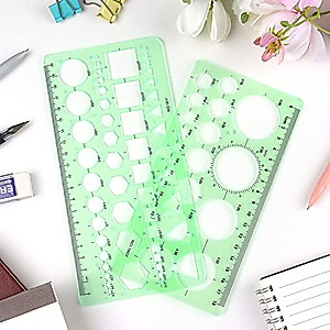 Tamaki Circle Template Measuring Geometry Ruler Geometric Drawings Stencils Rulers Scale Drafting Digital Drawing Set for Office and School Building Formwork Drawings Templates, 2 Pack