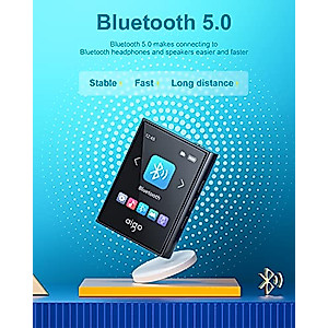 【2023 New Edition】 aigo 32GB Bluetooth 5.0 MP3 Player, Portable Touch Screen HiFi Lossless Sound Music Player with Bulit-in Speaker, FM Radio, Voice Recorder, E-Book, Support Up to 128G