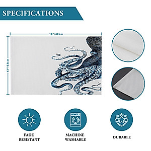 Octopus Placemats for Dining Table Set of 4, Nautical Sea Ocean Giant Octopus Tentacles Kraken Table Mats Stain Resistant Heat Insulation Non-Slip Washable Table Decoration for Kitchen, Blue