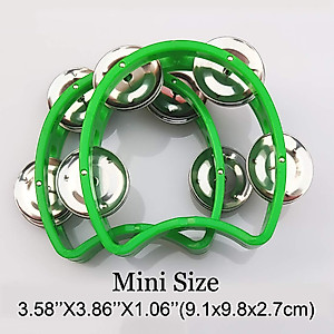 Bealuffe Tambourine Mini Hand Bell Percussion Musical Instrument Small Tambourine (Green 2 Pack)