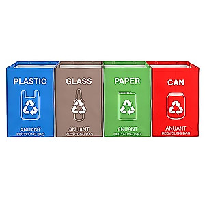 ANUANT Separate Recycling Waste Bin Bags for Kitchen Office in Home - Recycle Garbage Trash Sorting Bins Organizer Waterproof Baskets Compartment Container Big Size 4 Bags Set