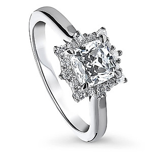 BERRICLE Sterling Silver Sunburst Wedding Engagement Rings Cubic Zirconia CZ Halo Promise Ring for Women, Rhodium Plated Size 6