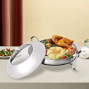 HuaShuani European Style Hot Dish,Chafing Dish Stainless Steel Round Durable Buffet Warmer Tray Durable Frame with Lid and Chafing Fuel Holder for Kitchen Party Dining Buffet,3.17 qt,Silver