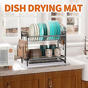 Stone Dish Drying Mat, Stone Drying Mat for Kitchen Counter, Super Absorbent Quick Drying Non-slip Heat Resistant Mat, Eco-friendly Diatomaceous Earth Mat Rack Tableware Mat (16x12”, White Marble)