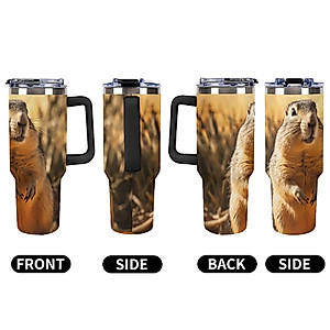 JTKBNVM Hand Drawn Groundhog Car Tumbler Travel Coffee Mug 40 Oz Tumbler with Handle And Straw Lid Large Insulated Mug Stainless Steel Water Bottle Large Capacity Car Cup