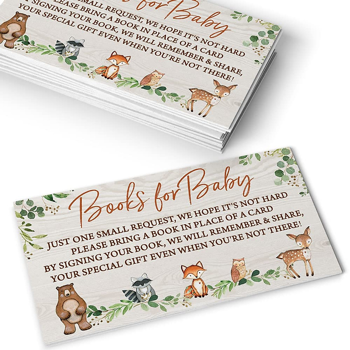 Bring a Book Insert Cards, Set of 50, Woodland Baby Shower Games, Activities, Favors
