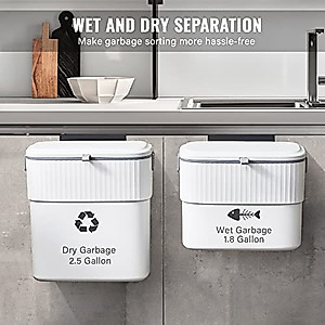 ELPHECO Kitchen Compost Bin with Lid 1.8 Gallon Hanging Trash Can with Lid, 7 Liter Wall-Mounted Garbage Can for Kitchen Cabinet Door, Small Under Sink Trash Can for Cupboard, Bathroom, Office