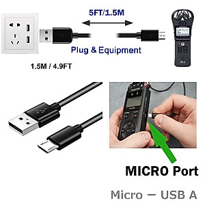 5foot DR-05x USB Charge Cable, Charging Cord Compatible for Zoom H1n/ Q2n/ H8/ F1, LiveTrak L-8, Tascam DR-05X, DR-40X, DR-07X,DR-22WL,DR-44WL,DR-70D Mini Portable Handheld Audio Digital Recorder