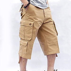 Lightning Deals of Today Prime Clearance Men's Pants Elastic Waistband Mens Cargo Pants Casual Loose Cotton Multi Pockets Shorts 7 Inch Inseam Outdoor Fashion Utility Tooling Trousers Khaki 2X
