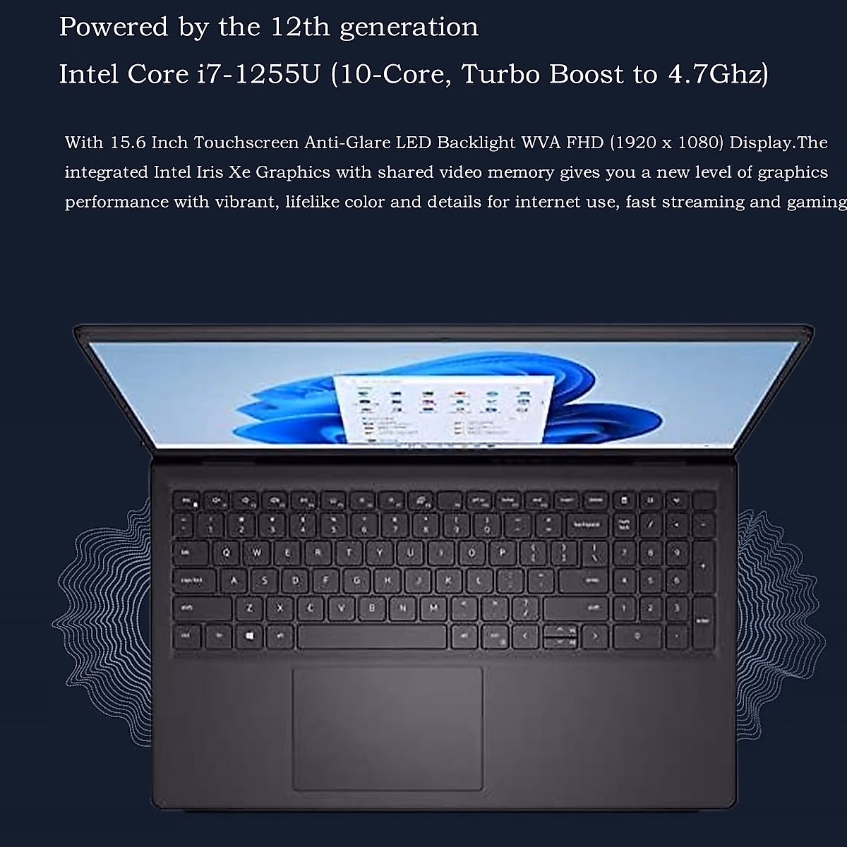 Dell Inspiron Touchscreen Laptop, 15.6 Inch FHD Business Laptop, Intel i7-1255U, 16GB RAM, 1TB SSD, Windows 11 Pro, Black, PCM