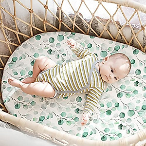 GLLQUEN BABY Bassinet Sheets 4 Pack, Breathable Cozy Fitted Mattress Sheet, Elastic Travel Crib Fashionable Floral Pattern, Standard Cradle Safe Sheets for Baby Boy Girls 32"X16"(Greenery)