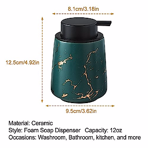 Beuway 12Oz Foam Hand Soap Dispenser,Ceramic Lotion Hand Soap Dispenser Countertop Foaming Soap Dispenser for Kitchen or Bathroom (Marbling green)