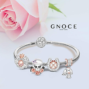 GNOCE Heart Skull Charm 925 Sterling Silver Rose Gold Plated Skull Queen & Butterfly Bead Charms Fits Bracelets Necklaces for Women