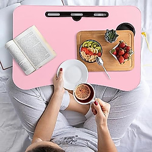 Sintuff 2 Pcs Laptop Bed Desk Foldable Lap Tray with Drawer Cup Holder Large Lap Desk Portable Bed Laptop Table for Breakfast Laptop Bed Tray for Writing Reading on Bed Low Sitting Floor (Black Pink)