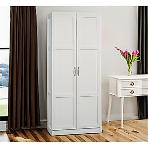 Pemberly Row 29" W Traditional Style Storage Cabinet, Pantry Cabinet, Linen Cabinet with Shelves in White