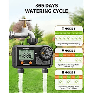 RAINPOINT Sprinkler Timer,Water Timer with 6 Programmable Procedure Rain Delay/Manual/Automatic Mode,Outdoor Hose Timer for Week/Specific/Daily Day Cycle Watering for Lawn Garden Irrigation,2 Outlet