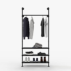 pamo industrial pipe clothing rack - ALVA - clothes rack for wardrobe, bedroom and as walk-in closet system. Sturdy clothing racks for hanging clothes I wall mounted heavy duty clothes rack