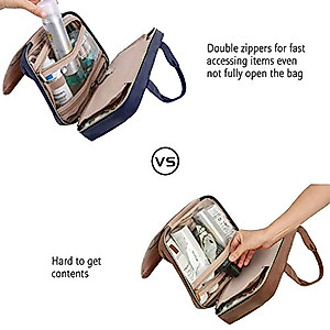 BAGSMART Toiletry Bag Travel Bag with Hanging Hook, Water-resistant Makeup Cosmetic Bag Travel Organizer for Accessories, Shampoo, Full Sized Container, Toiletries, Large-Blue