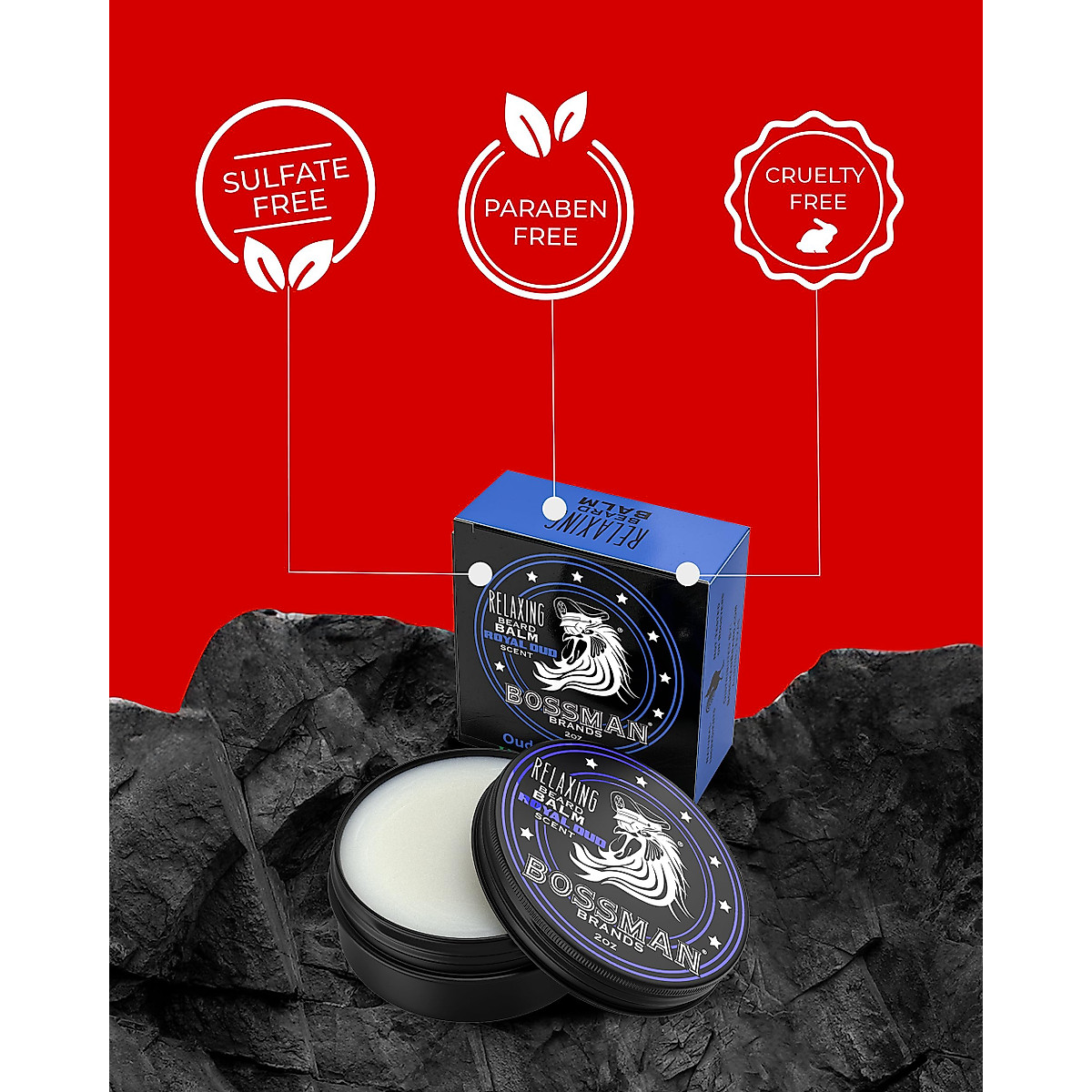 Bossman Relaxing Beard Balm - Beard Tamer, Relaxer, Thickener and Softener Cream - Beard Care Product - Made in USA (Royal Oud Scent)