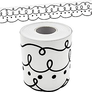 Teacher Created Resources Squiggles and Dots Die-Cut Rolled Border Trim (TCR8914),Black, White