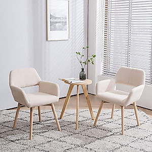YEEFY Mid Century Modern Dining Chairs Set of 2 & 4 & 6 Comfy Accent Chair Upholstered Kitchen Dining Living Room Chairs for Bedrooms Waiting Room Home Arm Desk Chair No Wheels (Beige, 2)