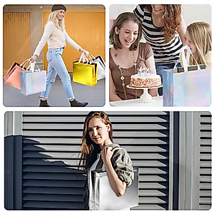 JOHOUSE 16PCS Party Favor Bags with Handles, 12.6 x 5 x 11 Inch Large Reusable Gift Bags with Glossy Finish Gold Silver Rose Iridescent Non-woven Bags for Kids Birthday Wedding Party Favors