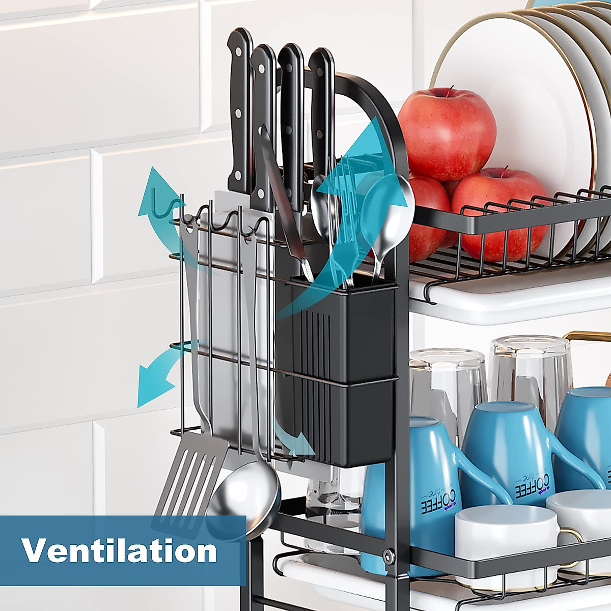 DUANFEE Dish Drying Rack with Drainboard Stainless Steel Dish Rack with Drainboard Set,Utensil Holder,Cutting Board Holder,Dish Racks for Kitchen Counter