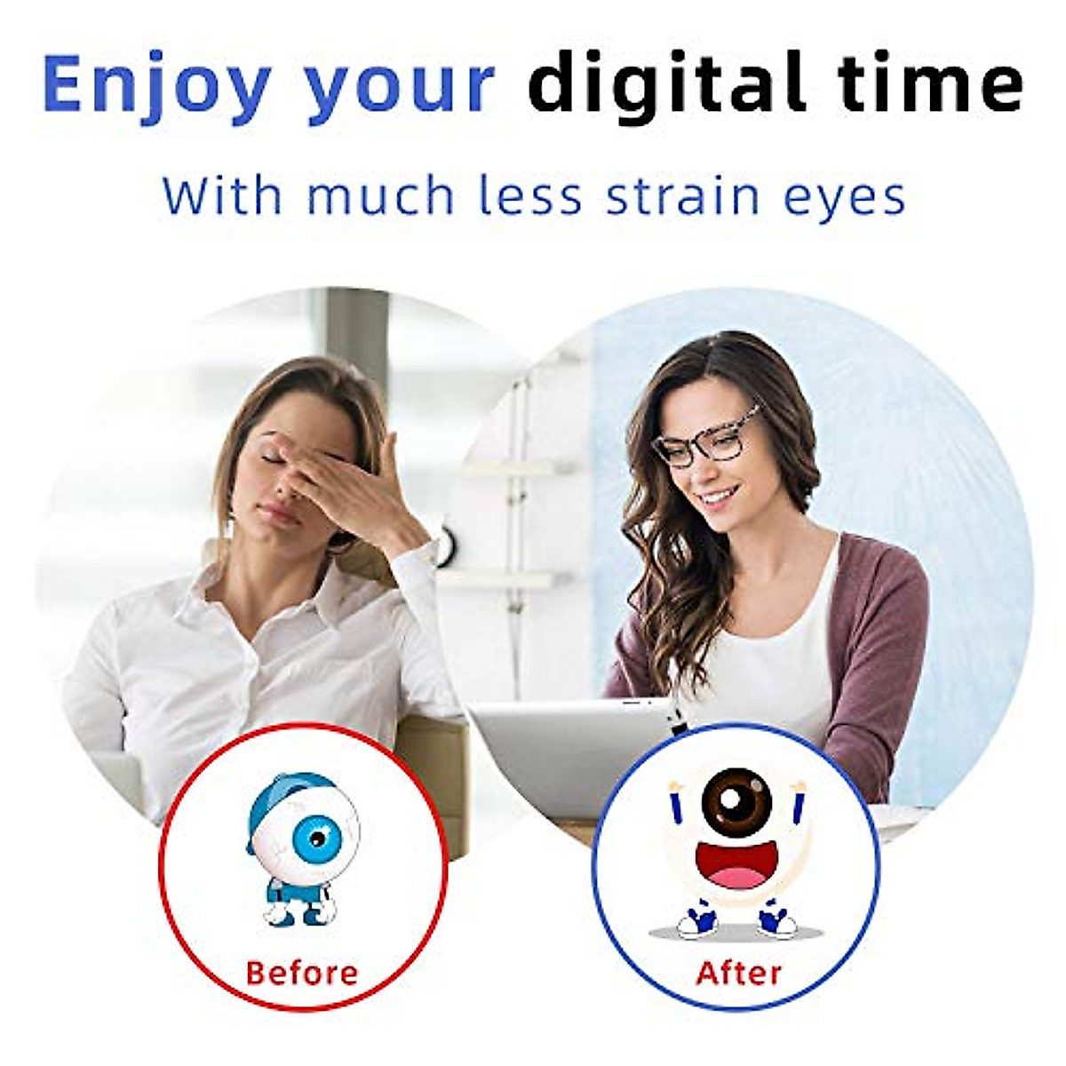 WinToo Blue Light Blocking Glasses, Computer Reading/Gaming/TV/Phones Glasses for Men Women,Anti Eyestrain UV Glare (5/1Pair)