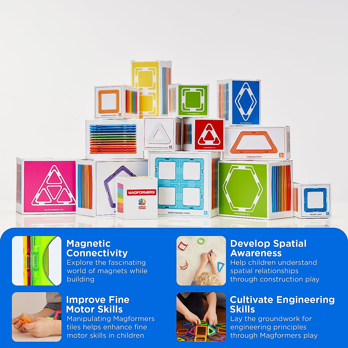 MAGFORMERS Super Triangle 12 Pieces Rainbow Colors, Educational Magnetic Geometric Shapes Tiles Building STEM Toy Set Ages 3+