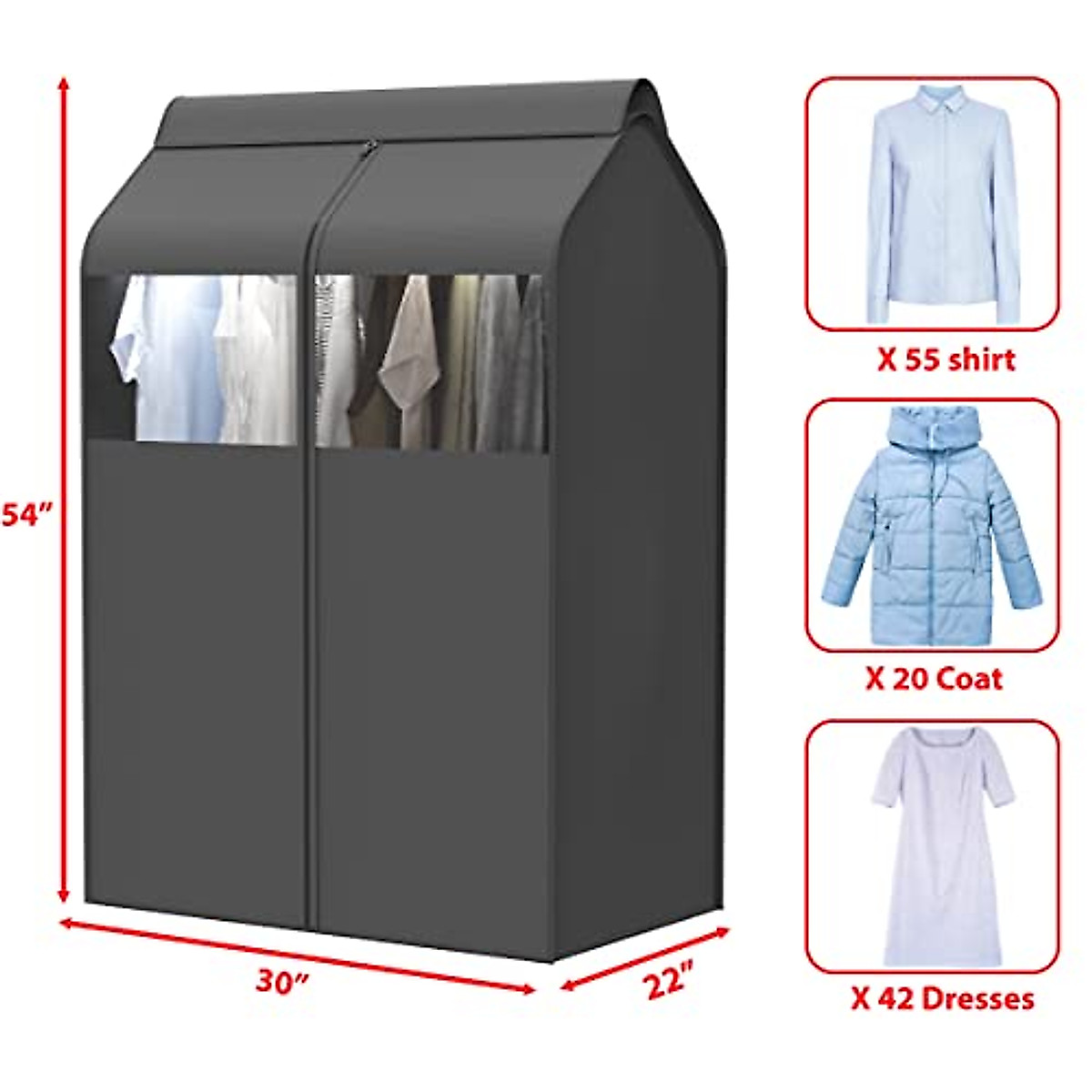 SimpleHouseware Garment Covers for Clothes Rack/Closet/Hanging Clothes, Enclosed Clear Window, Dark Grey