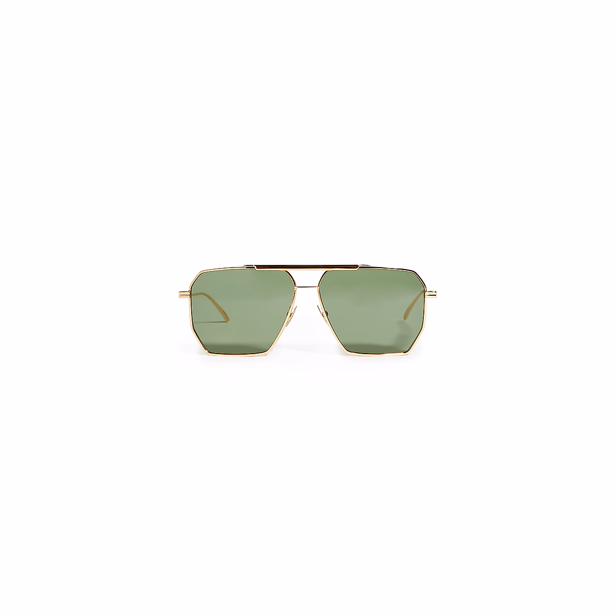 Bottega Veneta Women's Geometric Navigator Sunglasses, Gold/Gold/Green, One Size