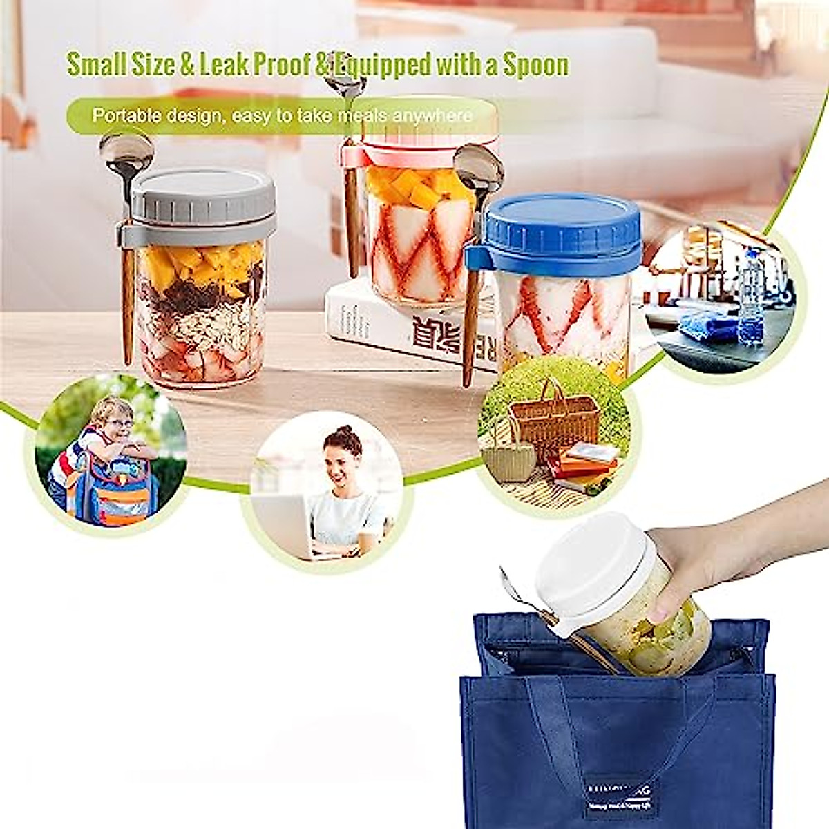 SNGKMSYG Overnight Oats Containers with Lids 2 Pack Mason Jars for Overnight Oats 12 oz Large Sealed Glass Meal Prep Container for Overnight Oats, Cereal, Yogurt, Milk, Salad with Measurement Marks