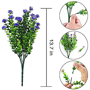 12 Bundles Outdoor Artificial Fake Flowers UV Resistant Rose Eucalyptus Leaf Plants, Faux Plastic Greenery Gypsophila for Indoor Outside Hanging Plants Garden Porch Window Box Home Wedding Decor