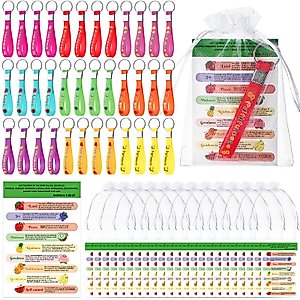 Cunno 36 Sets Fruit of The Spirit Gifts Set Bulk Religious Fruit Bible Verse Cards Christian Fruit Keychains Organza Bags Holy Week Gift for Christmas Graduation Church Sunday School Party Favor