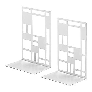 JUSTJUNMIN Metal Bookends,Heavy Duty Book Ends for Shelves with Felt Pads, Geometric Non-Skid Book Stoppers and Supports, 1 Pair Office Supplies Bookend (Color : White)