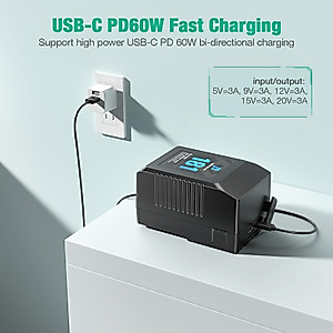 FirstPower V Mount/V-Lock Battery, 181Wh(12600mAh, 14.4V) V-Mount Battery Support PD 60W USB-C Fast Charger, with D-TAP, USB-A, USB-C Port, for Video Broadcast Camera Camcorder Monitor LED Light