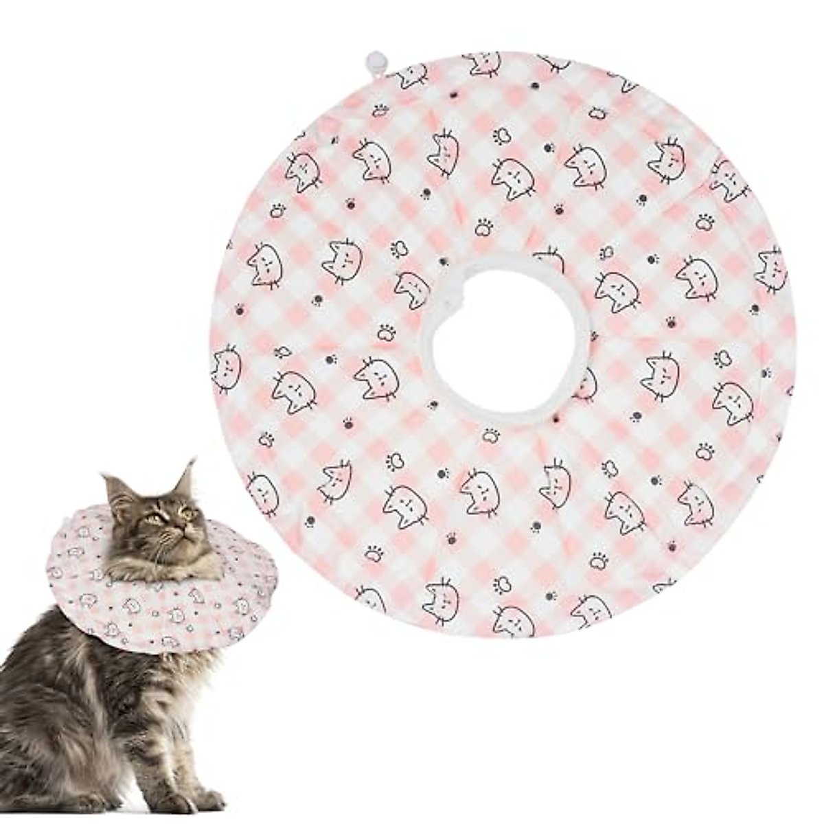 Crazy Felix Cat Cone, Soft Cat Cone Collar to Stop Licking and Scratching, Adjustable Recovery Cone for Cats After Surgery with Drawstring Design, Easy to Eat and Drink