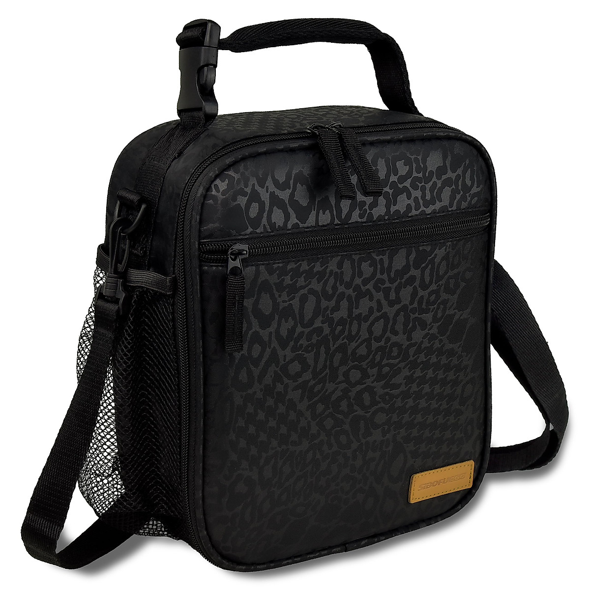 SIBOFUEGO Insulated lunch Box for Men Women - Cute Reusable Lunch Bag for Adult ，Small Lunchbox with Adjustable Shoulder Strap, Durable Cooler Tote Bag for Work Office Picnic Beach (Black Leopard)