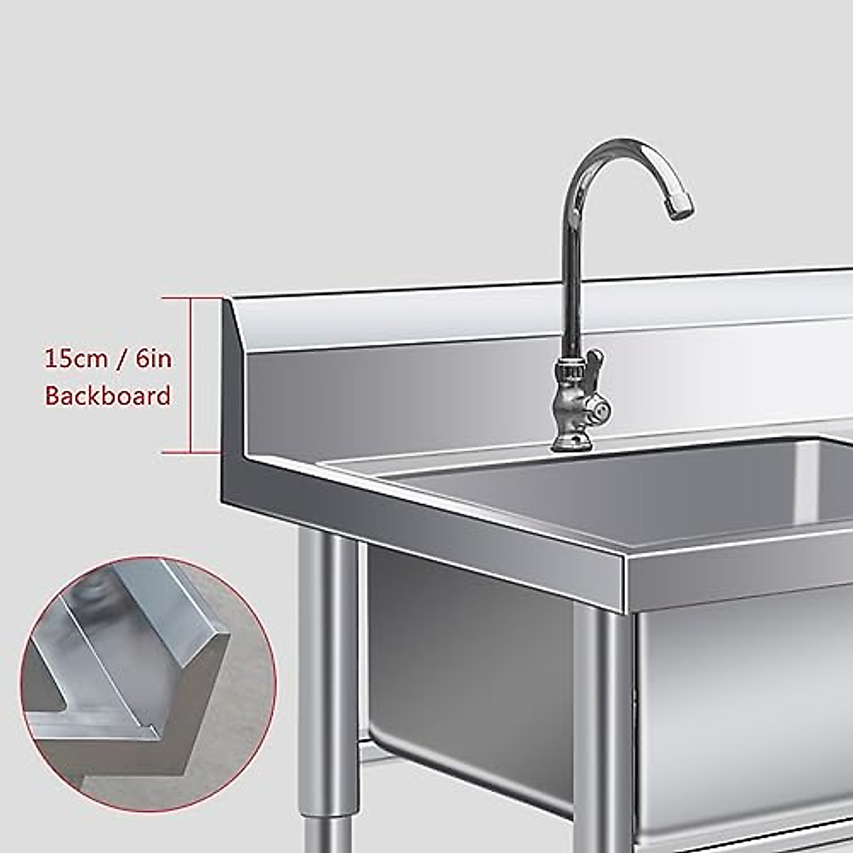 3 Compartment Restaurant Kitchen Prep & Utility Sink,Free Standing Stainless-Steel Three Bowl Kitchen Sink,Free Standing Utility Sink For Garage,Restaurant,Kitchen,Laundry Room(Thick0.8mm)