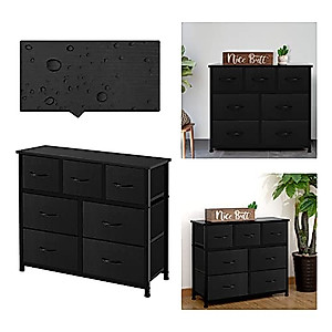 AZL1 Life Concept Storage Organizer 7-Drawer Closet Shelves, Sturdy Steel Frame Wood Top with Easy Pull Fabric Bins for Clothing, Black