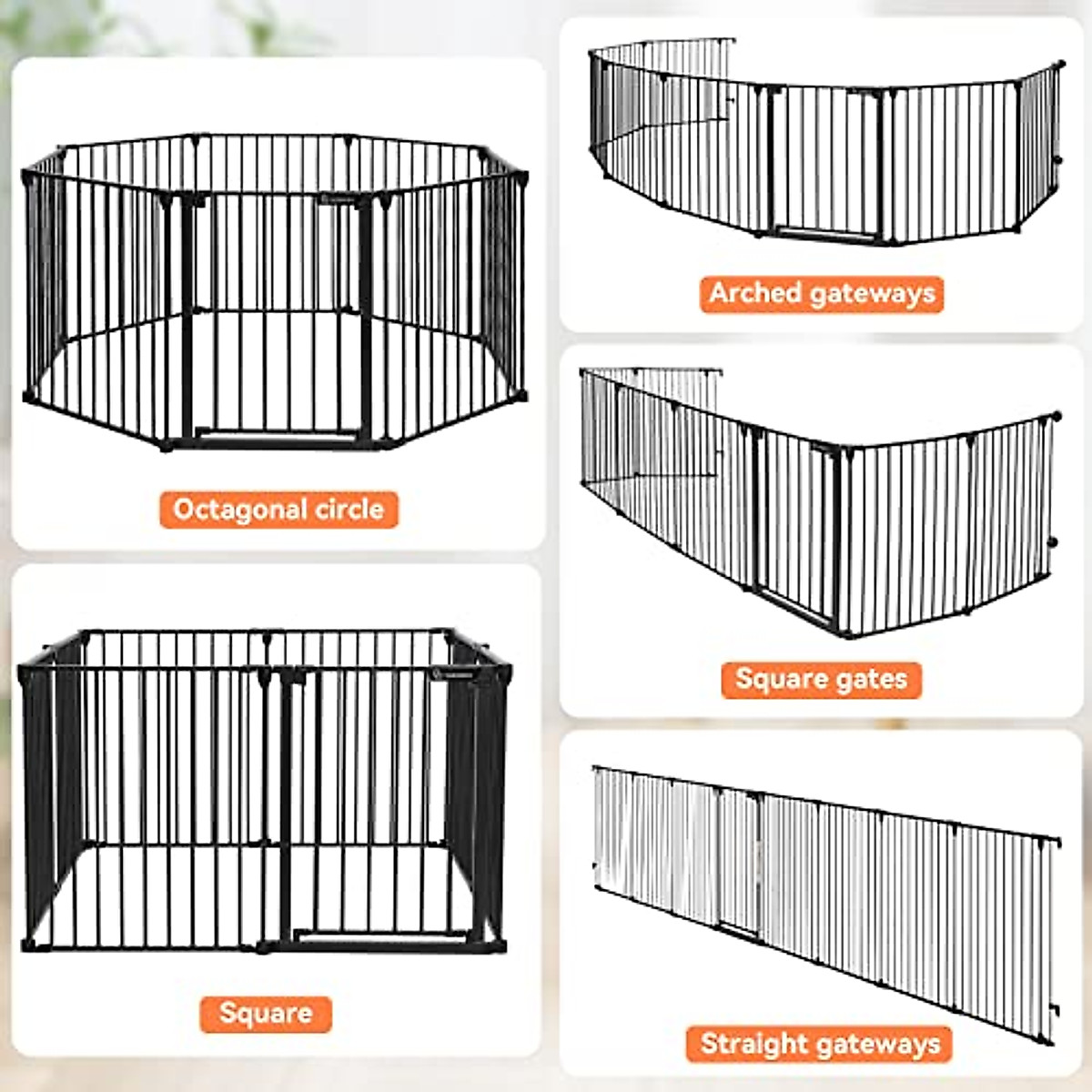 COMOMY 198" Baby Gate Extra Wide, Dog Gate Pet Gate for House Stairs Doorways Fireplace, Adjustable 3 in 1 Play Yard Child Safety Gate, Auto Close, Hardware Mounted (30" Tall, Black)