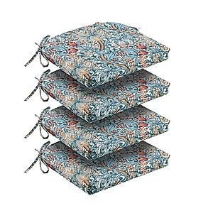 ARTPLAN Bright Floral Outdoor/Indoor Seat Cushions Set of 4,17"x16"x2" Patio ChairPad with Ties,Foam Fill,Square Round Corner Weather, Fade Resistant and Replacement,Pattern