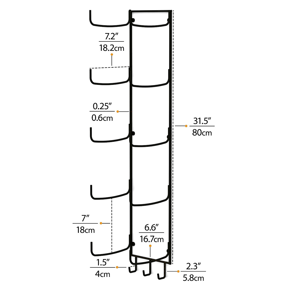 Wallniture Guru Foam Roller & Yoga Mat Holder Wall Mount with 3 Hooks for Hanging Yoga Strap, Resistance Bands, 5-Sectional Metal (Black)