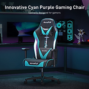 AutoFull C3 Gaming Chair Office Chair PC Chair with Ergonomics Lumbar Support, Racing Style PU Leather Multifunction Adjustable Computer Chair (Cyan)