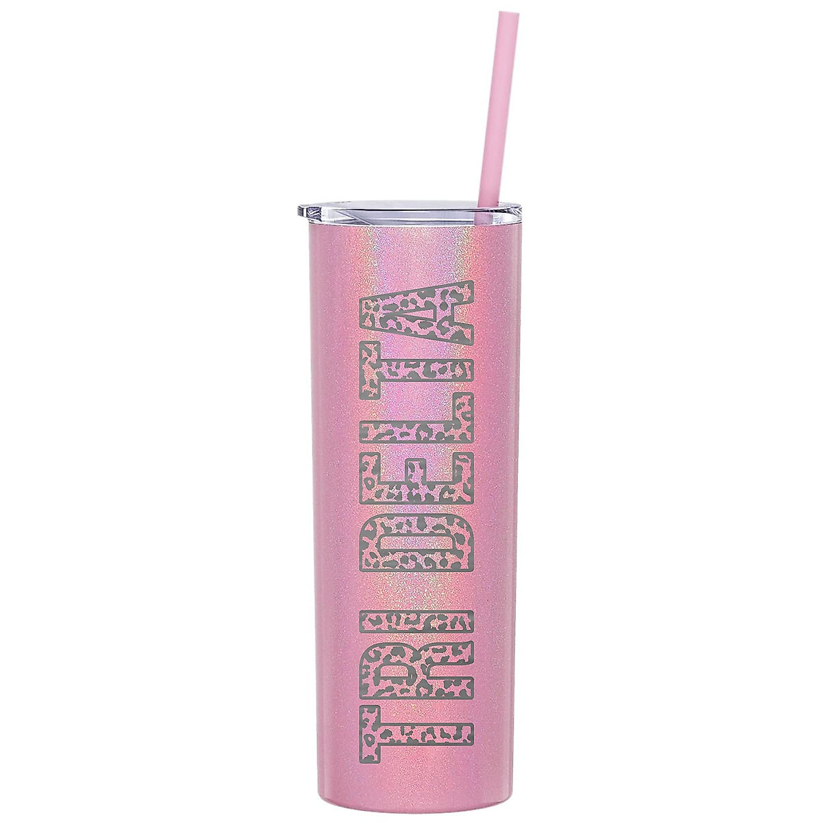 Go Greek Chic Tri Delta Leopard Print Tumbler with Straw - Laser Engraved (Pink Magic)