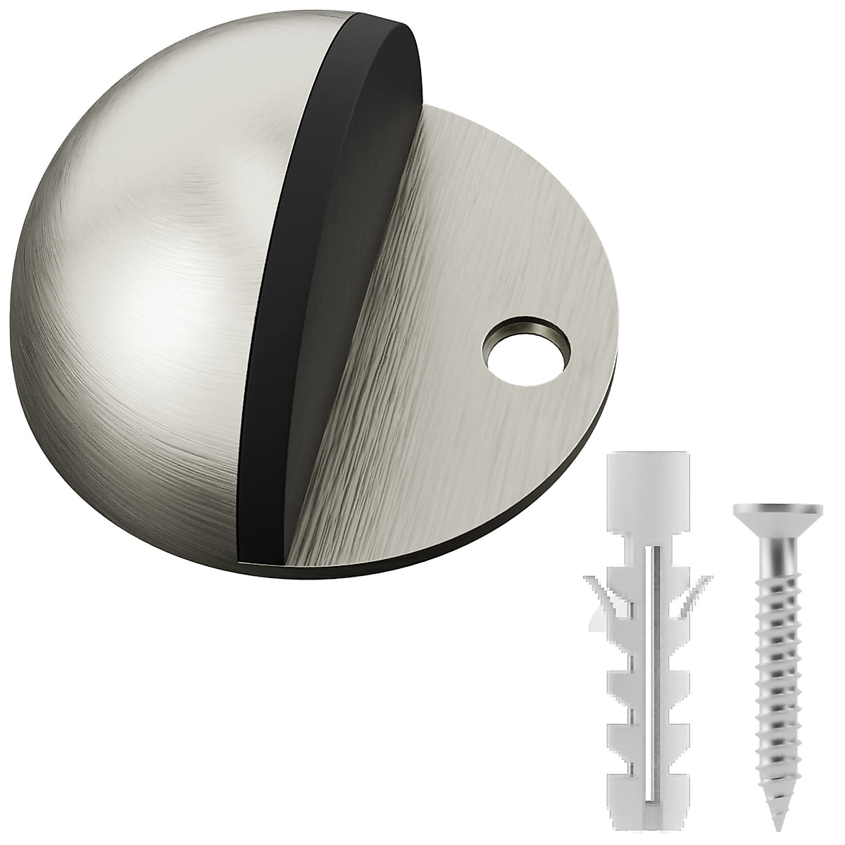 Stainless Steel Rubber Floor Mounted Hemisphere Door Stopper NYCO Architectural Hardware-Heavy Duty Door Bumper for Wall Protection- Modern Universal Door Slam Stopper-1.7”x 0.9" (Zinc/Satin Nickel)