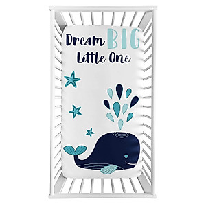 Sweet Jojo Designs Whale Boy or Girl Fitted Crib Sheet Baby or Toddler Bed Nursery Photo Op - Turquoise and Navy Blue Nautical Ocean Sea