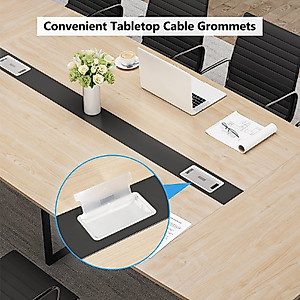 Tribesigns 8FT Conference Table, 94.48L x 47.24W x 29.52H Inches Large Boat Shaped Meeting Seminar Table with Cable Grommets, Modern Conference Room Table for Office (Light Wood Grain, 8ft)