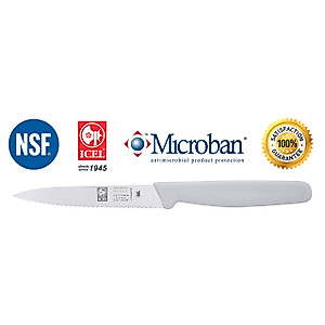 ICEL Serrated Paring Knives – Stainless Steel Kitchen Paring Knives – Small Kitchen Knives for Meal Prep – 4-inch Blade Sharp Paring Knives, White handle.